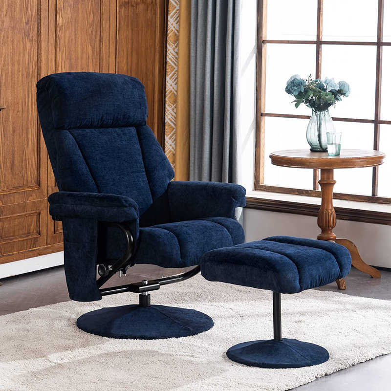 Recliner with Ottoman Reclining Chair with Massage Chenille Fabric Swivel Recliner Chairs Wade Logan Fabric Blue Chenille